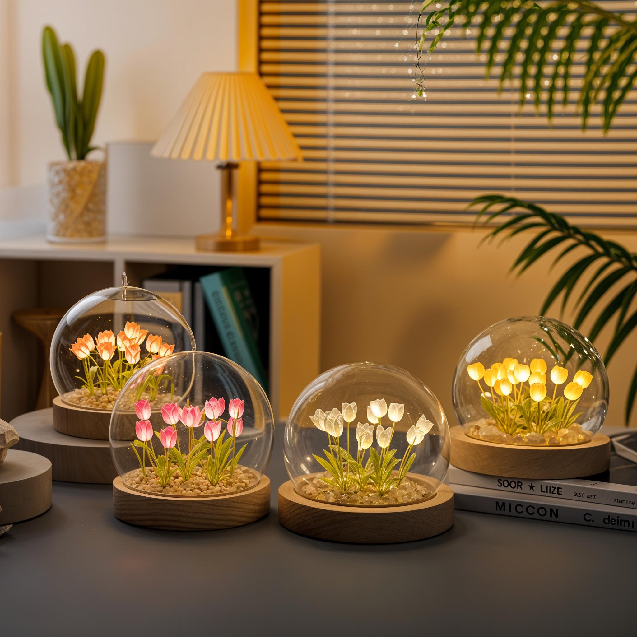 Glow Tulip Dome – Sfeervolle LED Bloemenlamp in Glazen Bol – Lux Lights